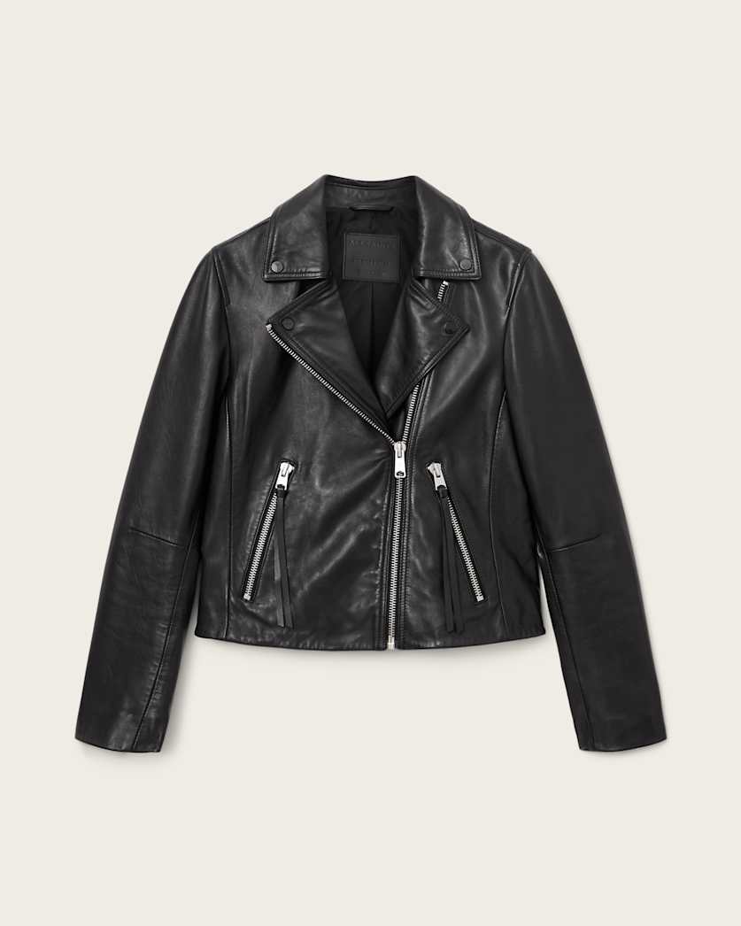 Dalby Slim Fit Leather Biker Jacket Black | ALLSAINTS US